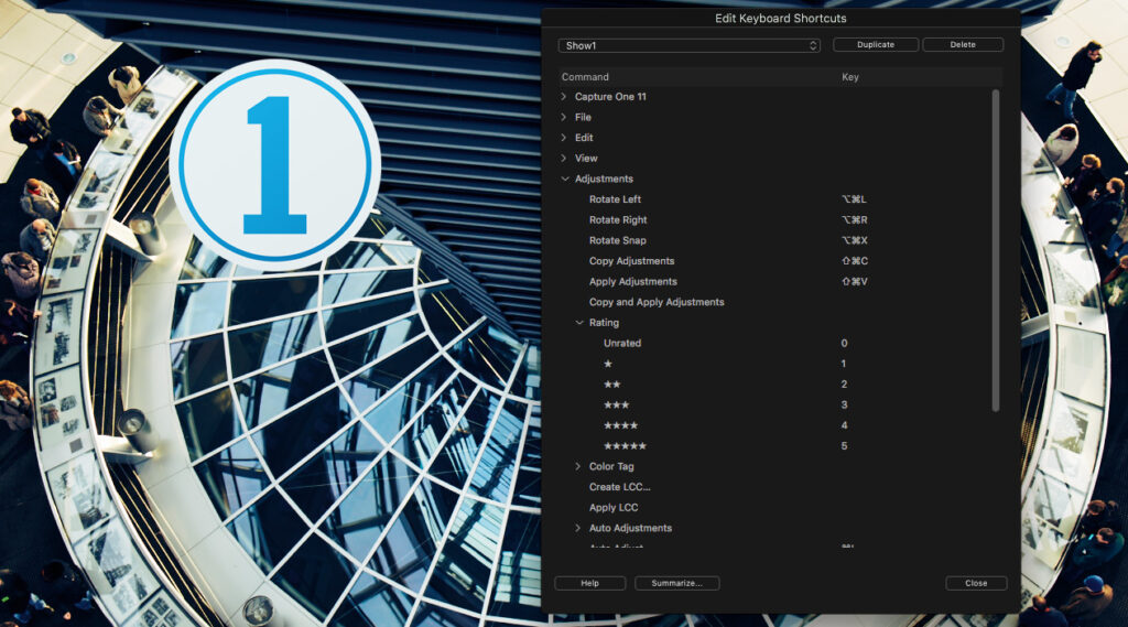Capture One Custom Keyboard Shortcuts